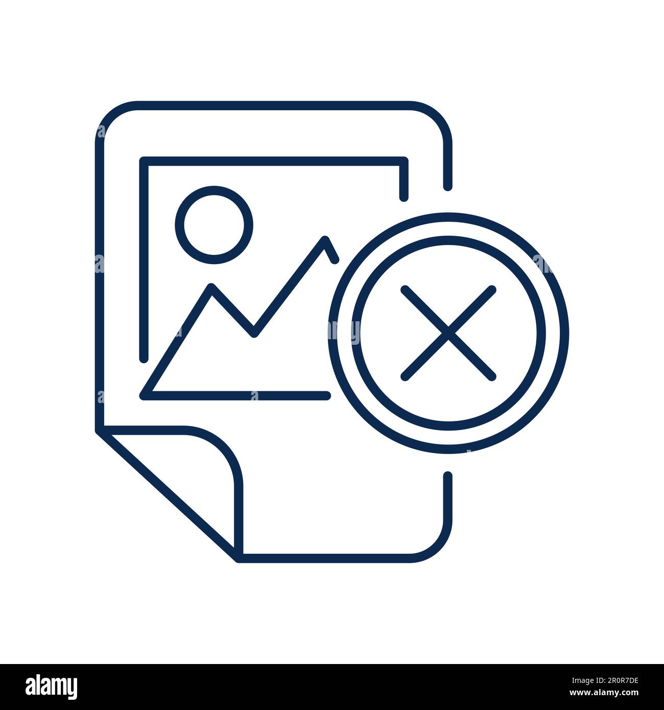 Image file deletion blue monochrome linear icon. Picture, photo removal color thin line ...