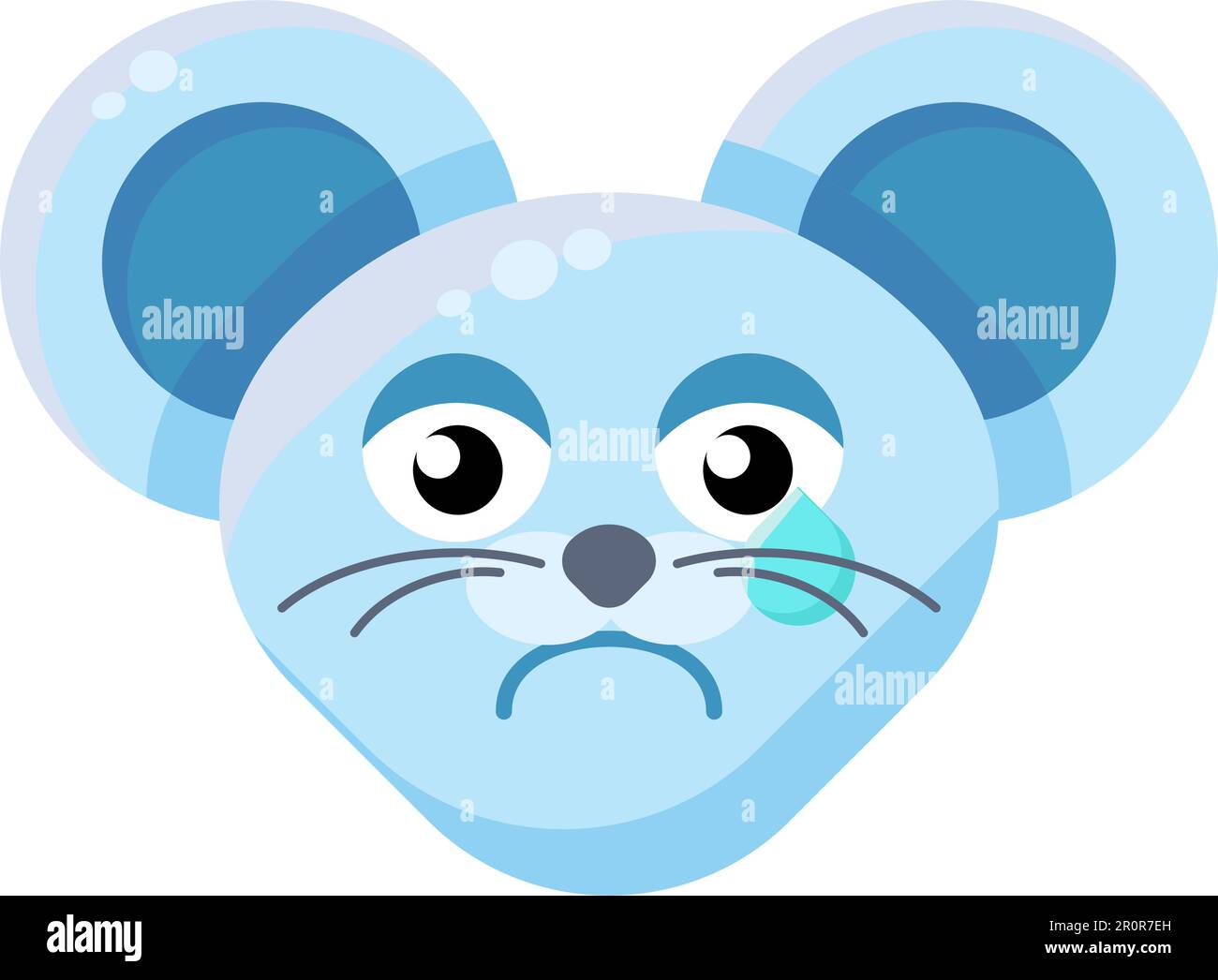 Mouse face crying emoticon. Sad animal emoji, teary rat. Negative ...