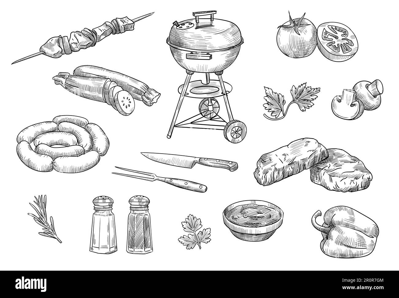 BBQ elements isolated hand drawn vector illustration Stock Vector Image ...