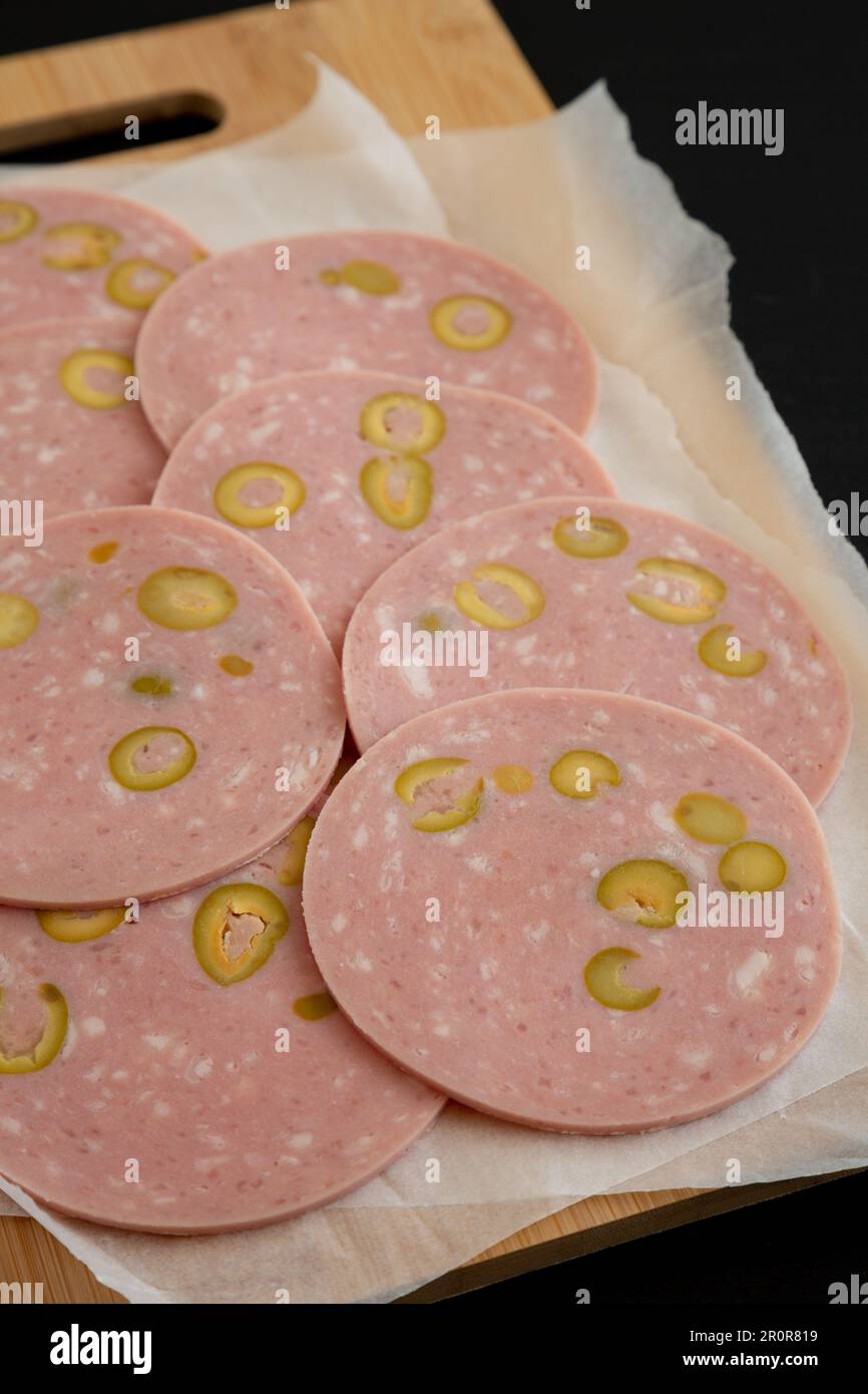 Organic Sliced Mortadella with Olives Ready to Eat Stock Photo - Alamy