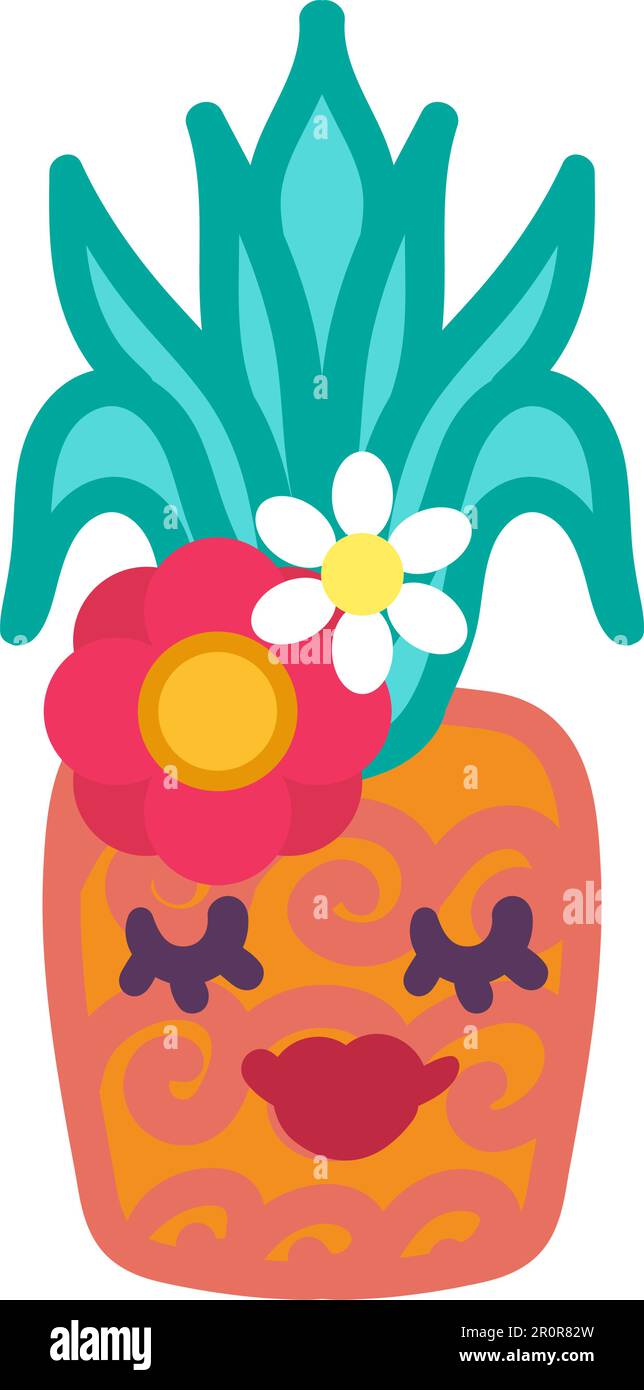 Stylish pineapple with female face hand drawn vector illustration. Cute ...