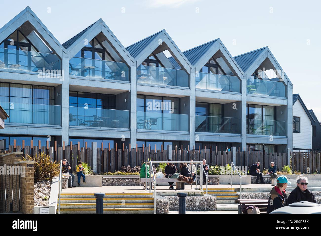 Whitstable, UK - Apr 4 2023 Modern appartment buildings on the sea ...