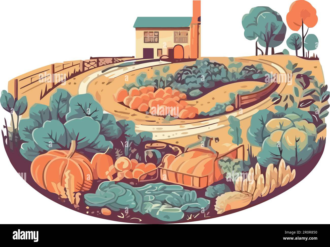 Autumn farm landscape with cute pumpkin harvest Stock Vector Image ...