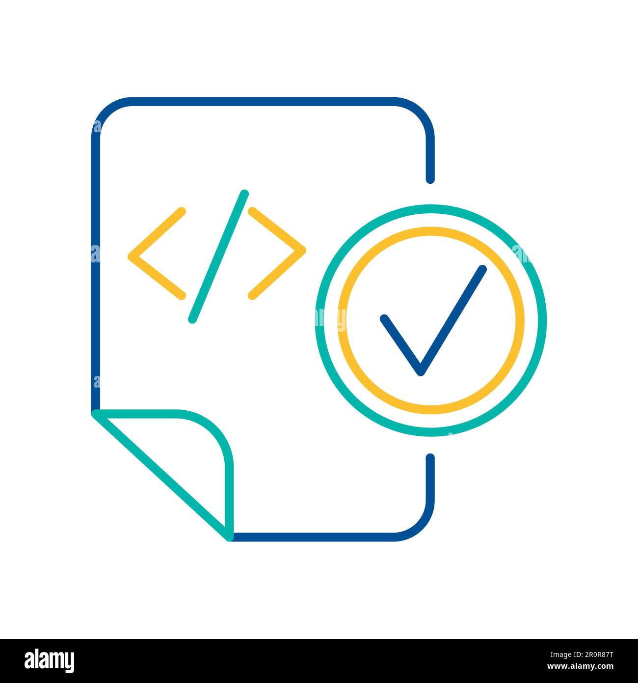 HTML tag blue and yellow thin line pictogram. System document with ...