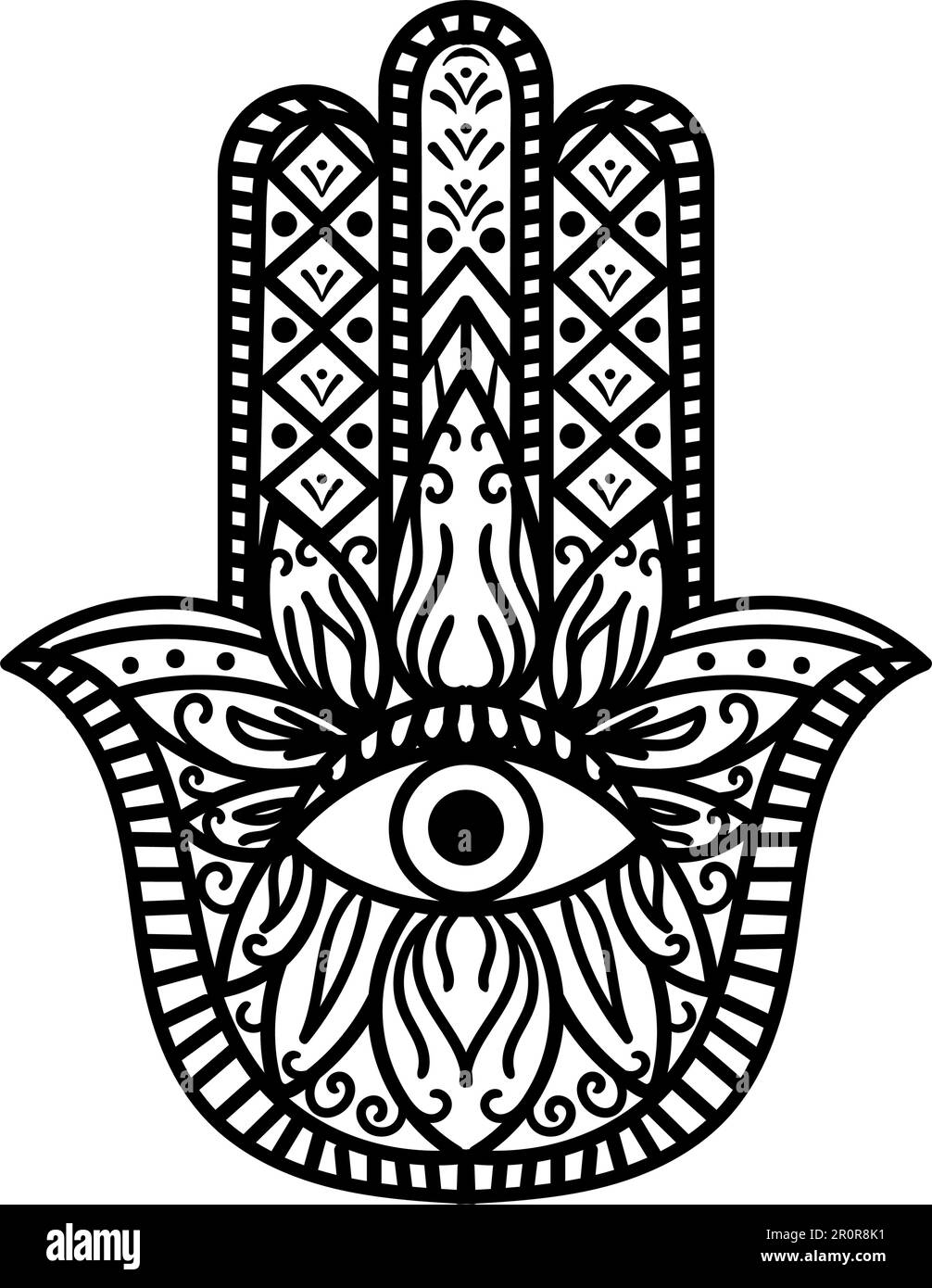Hamsa Fatima Hand Tradition Amulet Monochrome. Religious Sign Arm with ...