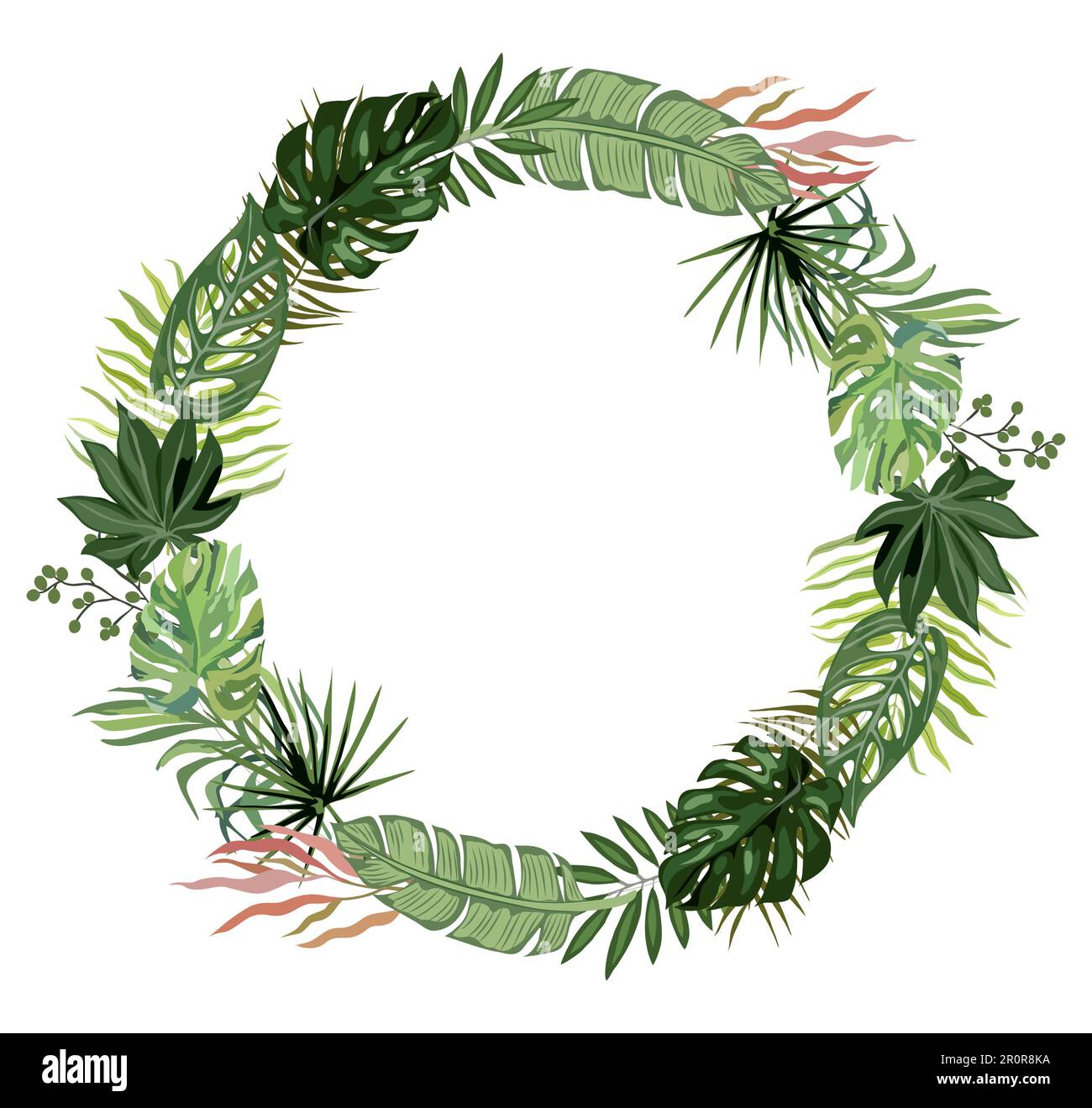 Exotic leaves wreath Round natural backdrop vector Stock Vector Image ...