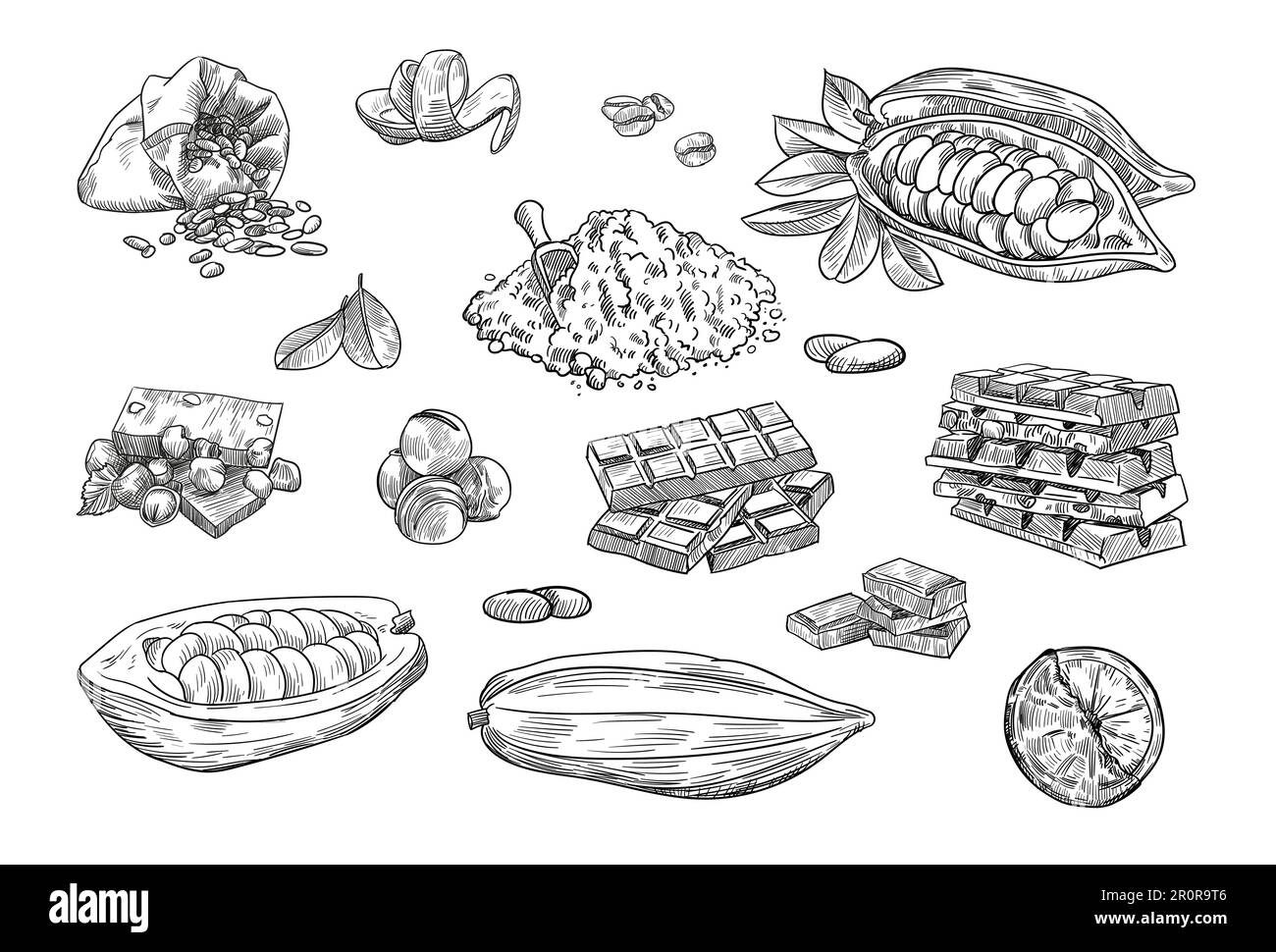 Chocolate elements hand drawn vector illustration collection Stock ...