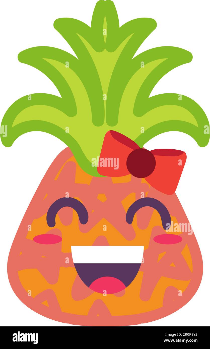 Girlish pineapple kawaii emoji cartoon vector illustration. Tropical ...