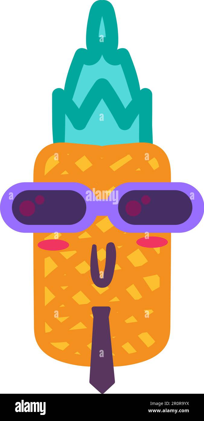 Punk pineapple cartoon vector emoji. Comic tropical fruit with mohawk ...