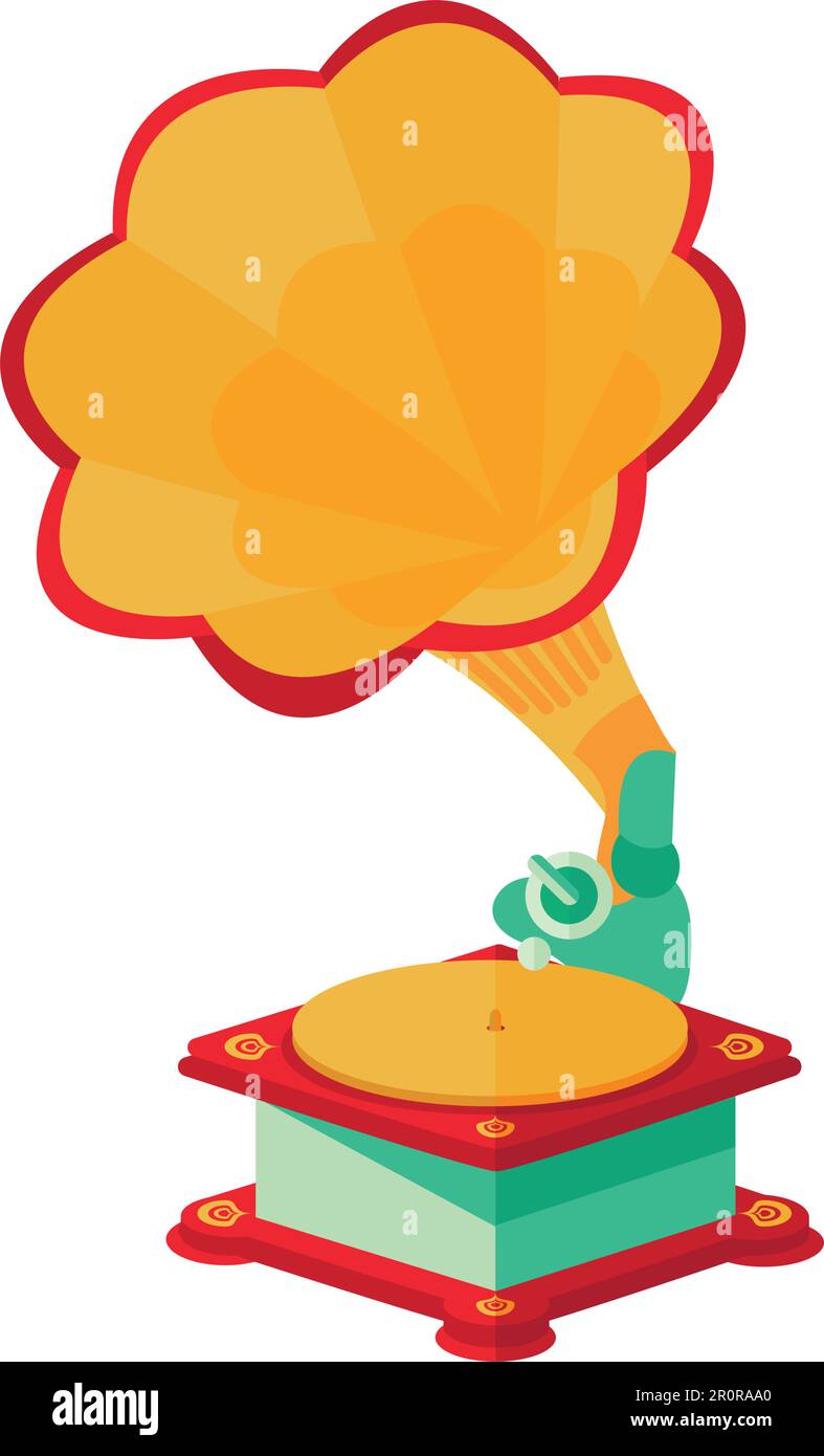 Old gramophone flat vector illustration. Retro sound device, vintage ...