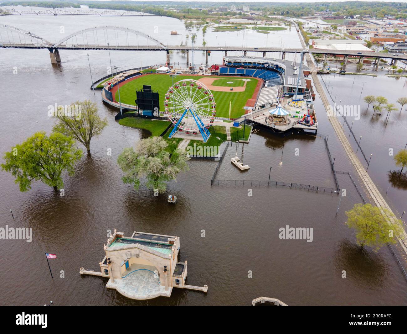 Aerial view of Davenport during the Spring, 2023 flood; Davenport, Iowa ...