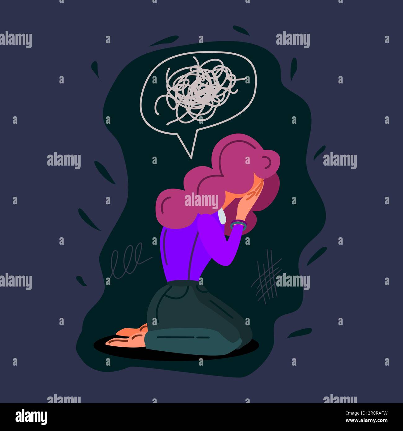Depressed girl hand drawn vector illustration. Lonely young woman ...