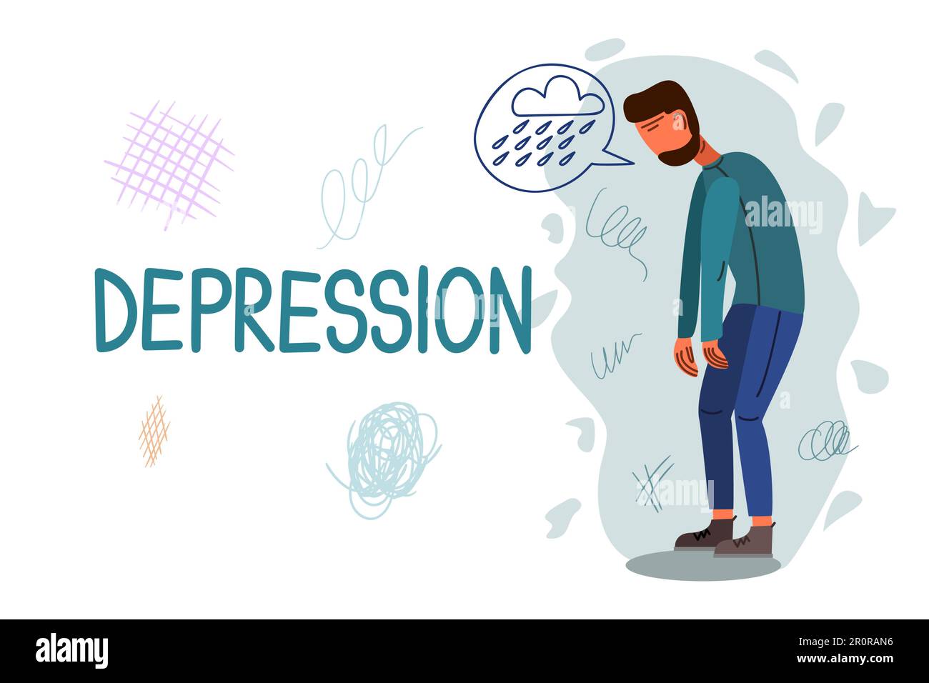 Depression hand drawn banner vector template. Psychology, psychotherapy ...