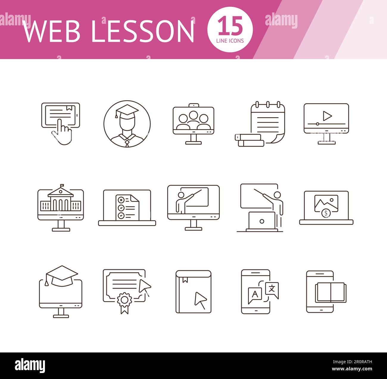 Web lesson line icon set Stock Vector Image & Art - Alamy