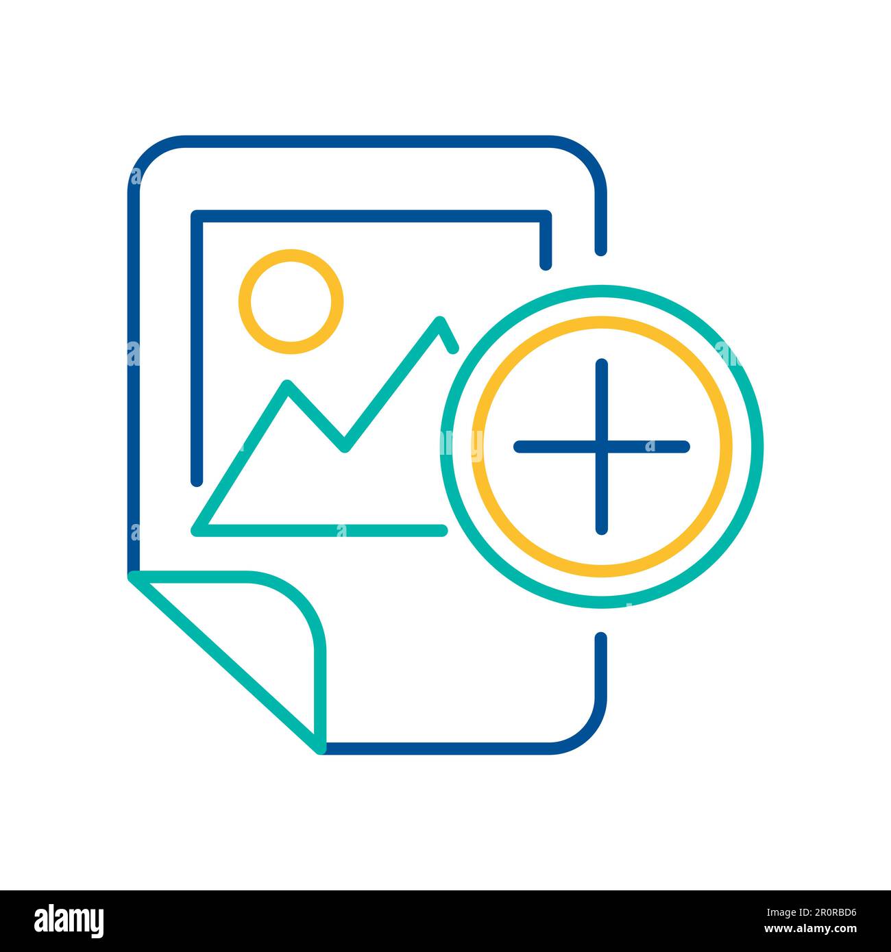 Image file adding blue and yellow linear icon. Picture moving to folder ...