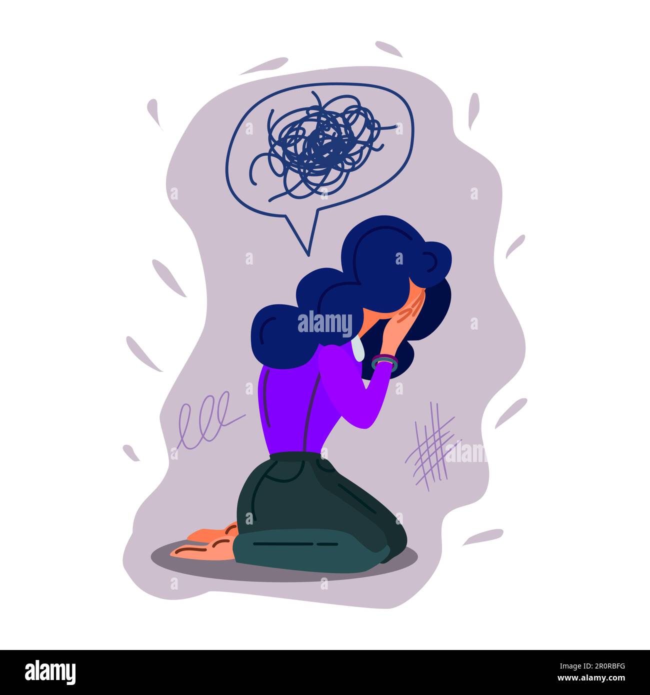 Depressed girl hand drawn vector illustration. Lonely young woman ...