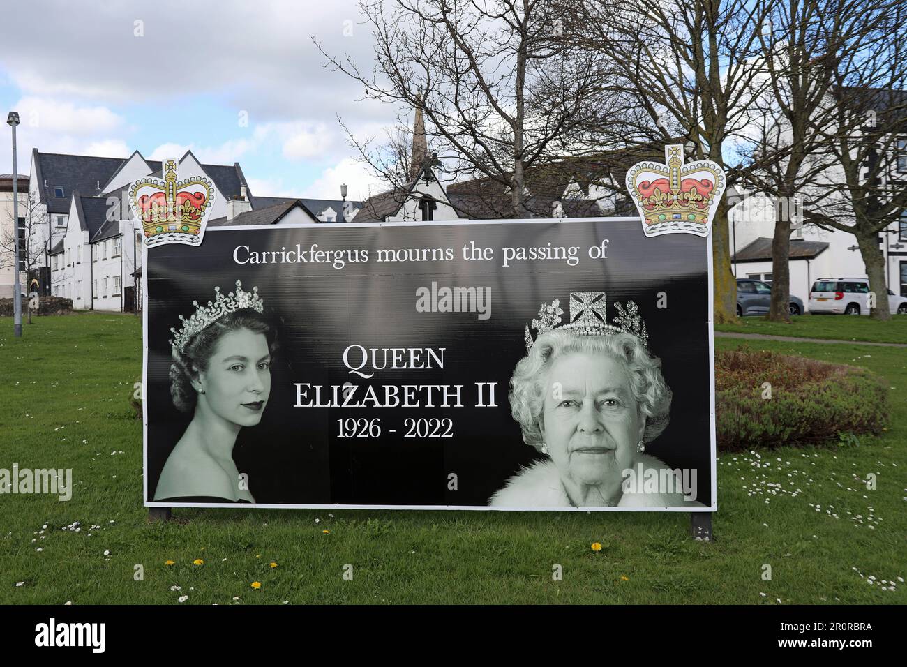 Public announcement poster in Carrickfergus on the death of Queen ...