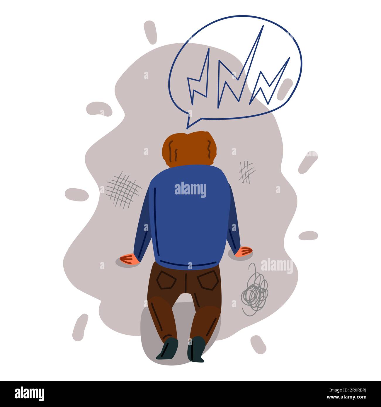 Anxious man hand drawn vector illustration. Emotional problem, mental ...