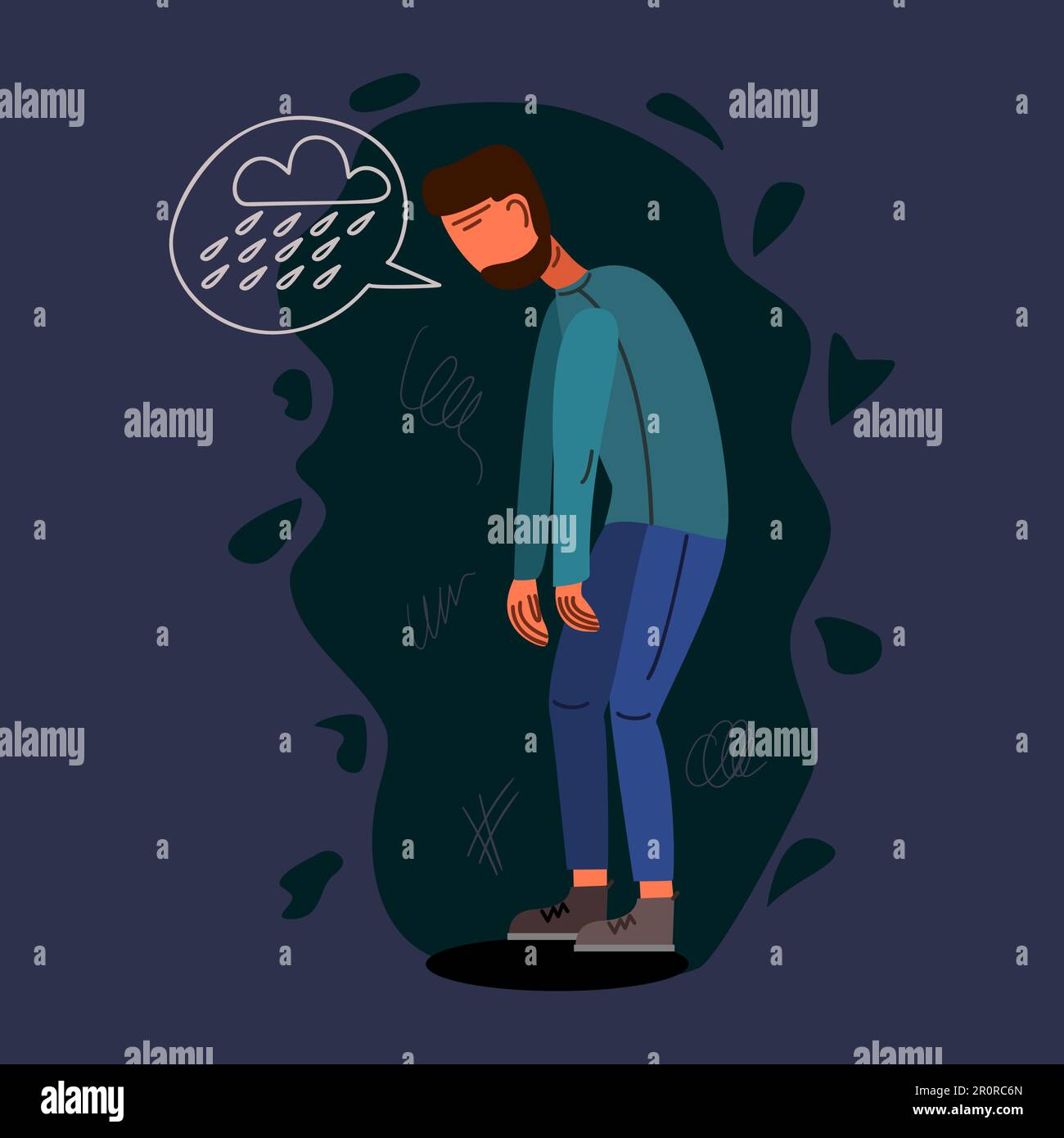 Depressed young man flat vector illustration. Mental, psychological ...