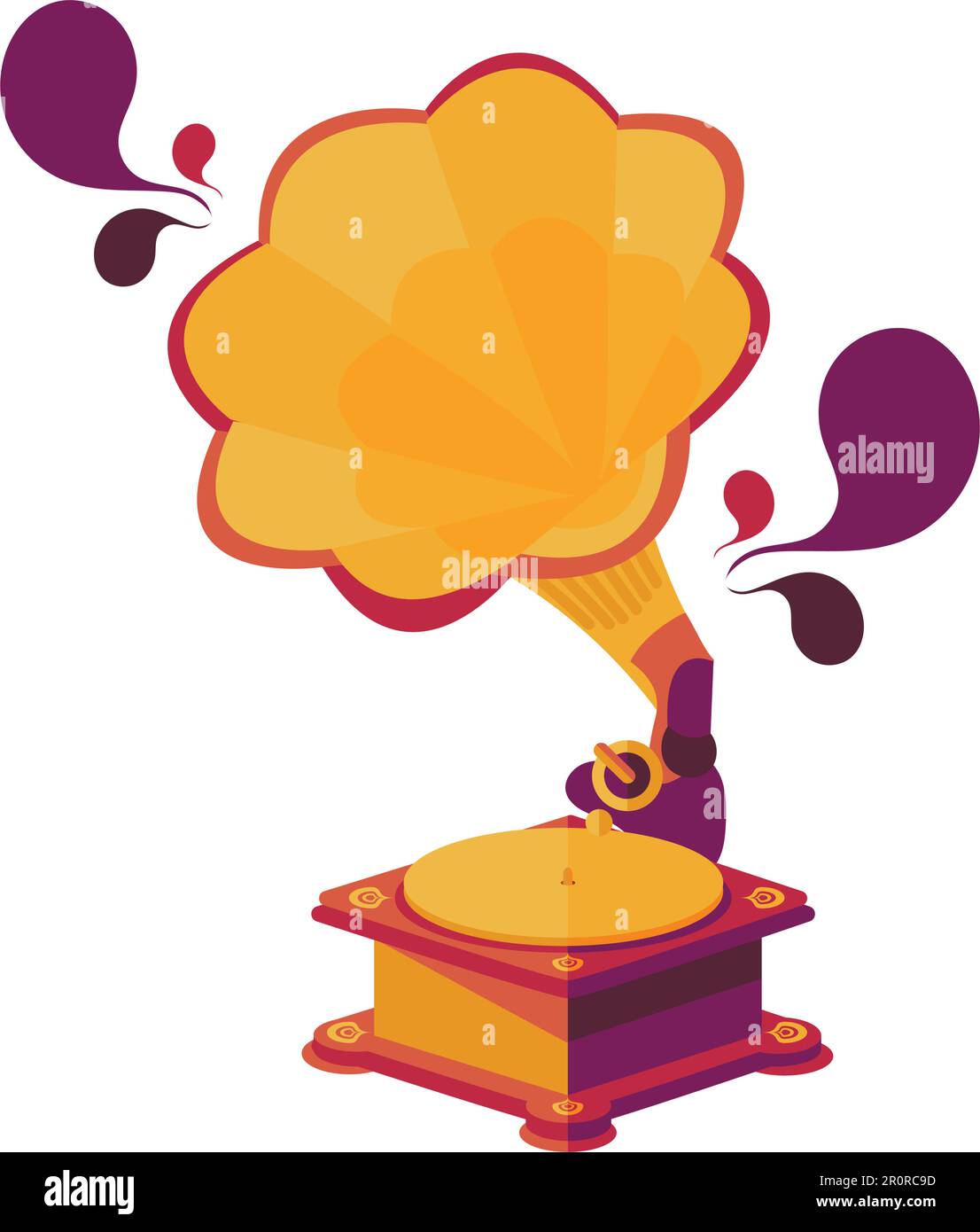Old gramophone flat vector illustration. Retro sound device, vintage ...