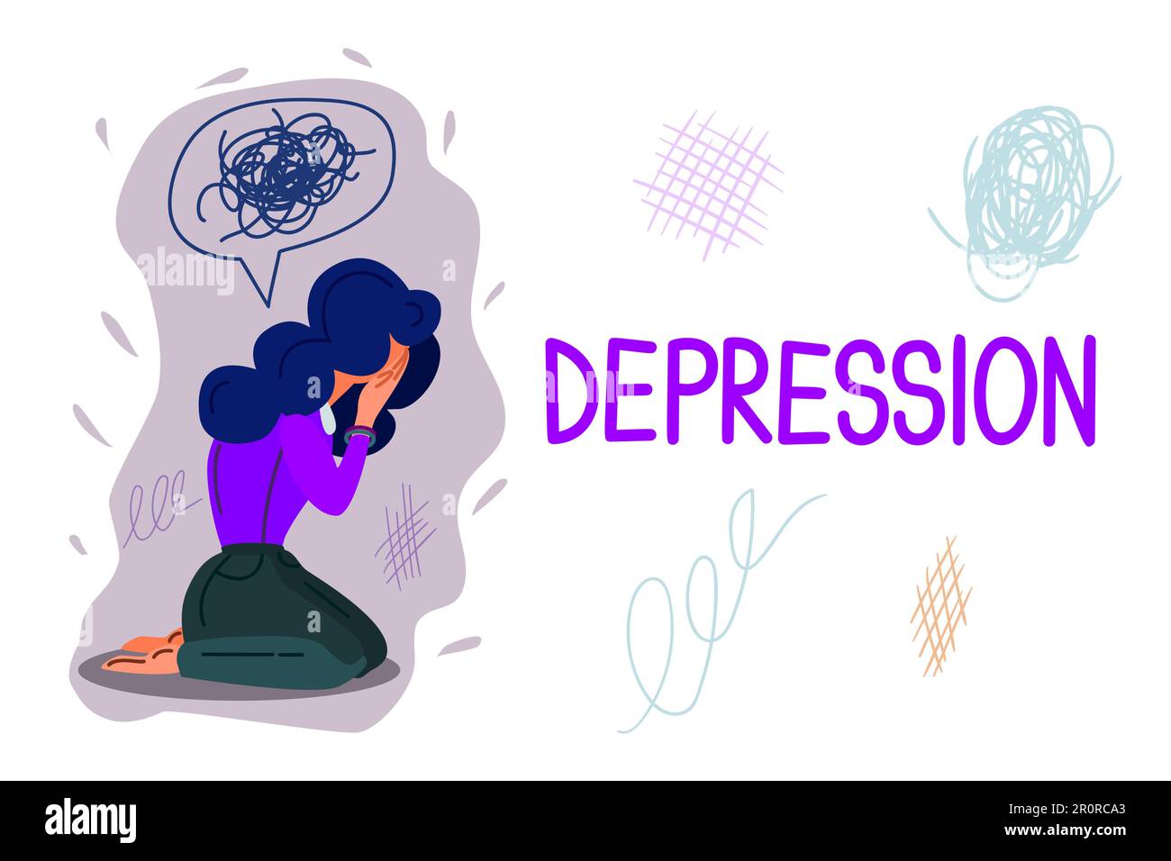 Depression hand drawn banner vector template. Psychology, psychotherapy ...