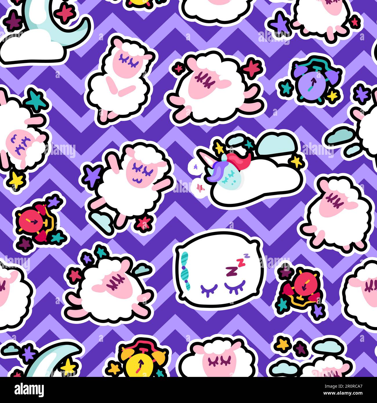 Night rest, bedtime vector seamless pattern. Wallpaper with cute ...