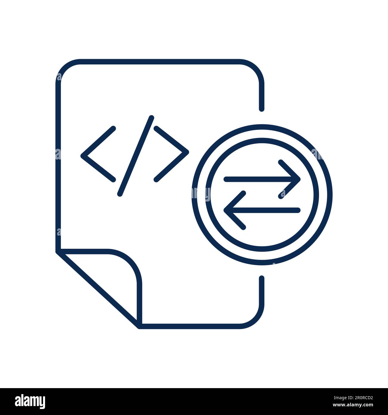 System files exchange monochrome linear icon. HTML tag transfer mark ...