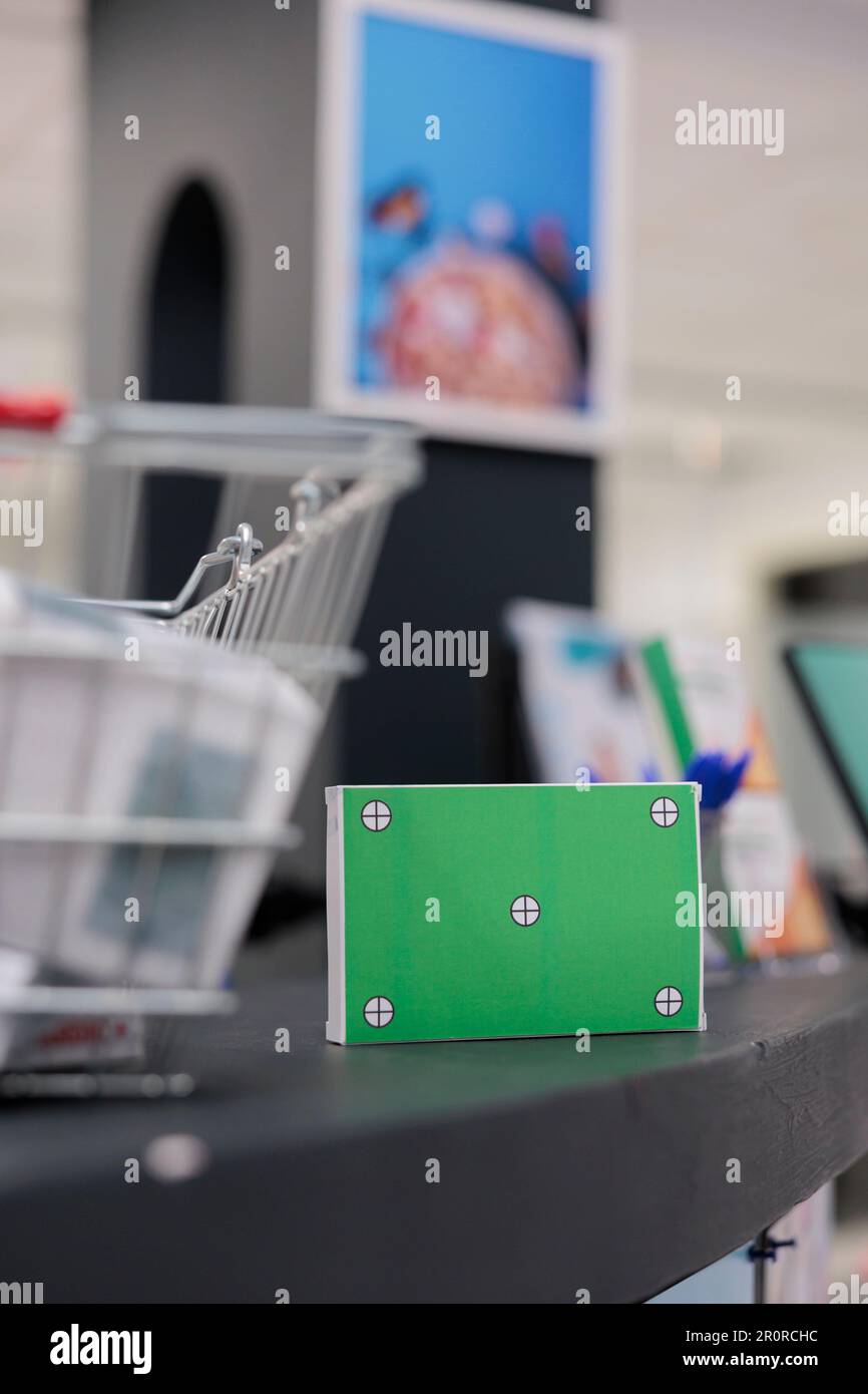 Mock up green screen chroma key drugs packages standing on counter desk ...