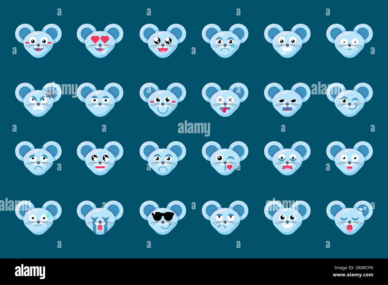 Emoji Cute Animal Mouse Expression Emotions Set. Colorful Collection ...