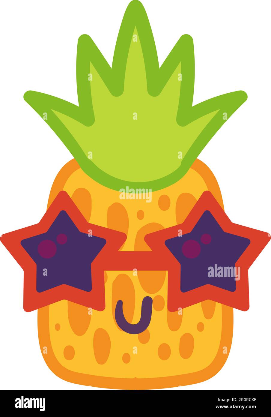 Comic pineapple emoji hand drawn illustration. Tropical fruit in retro ...