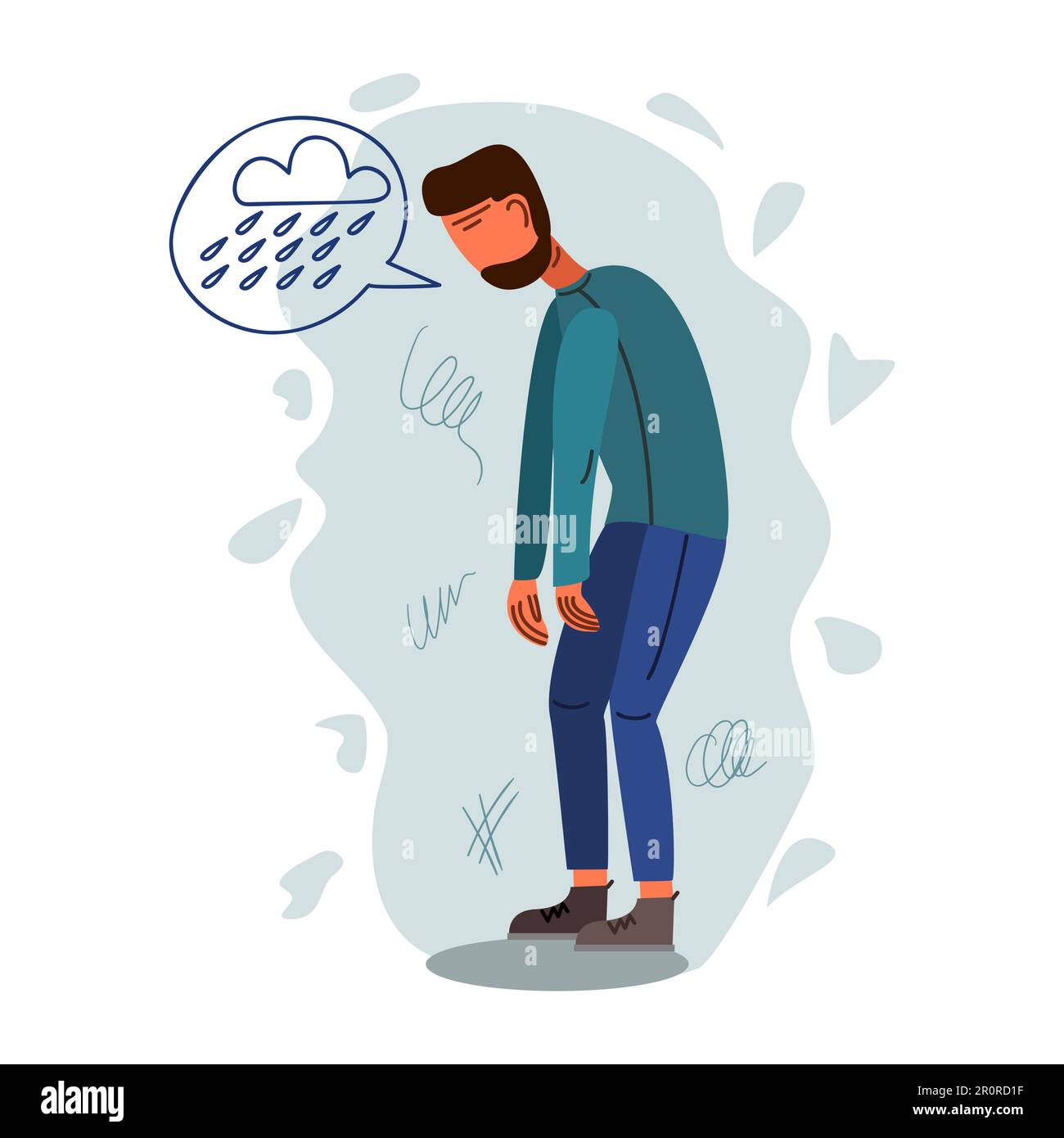 Depressed young man flat vector illustration. Mental, psychological ...