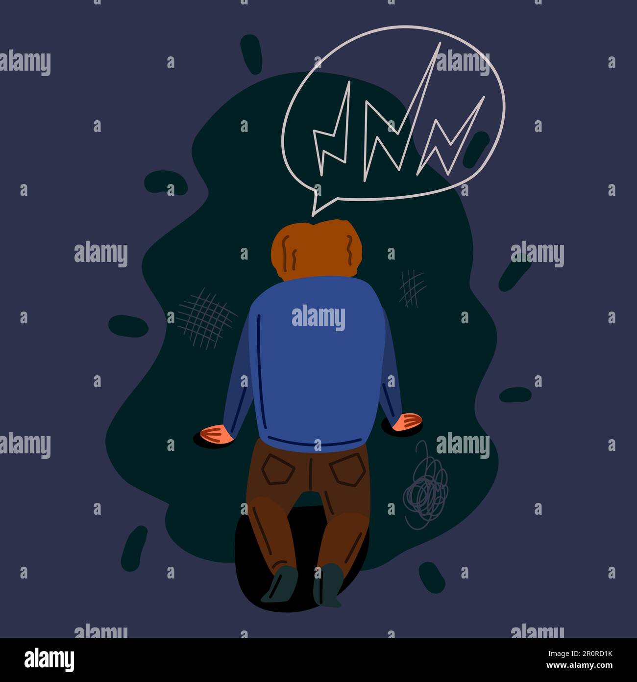 Anxious man hand drawn vector illustration. Emotional problem, mental ...