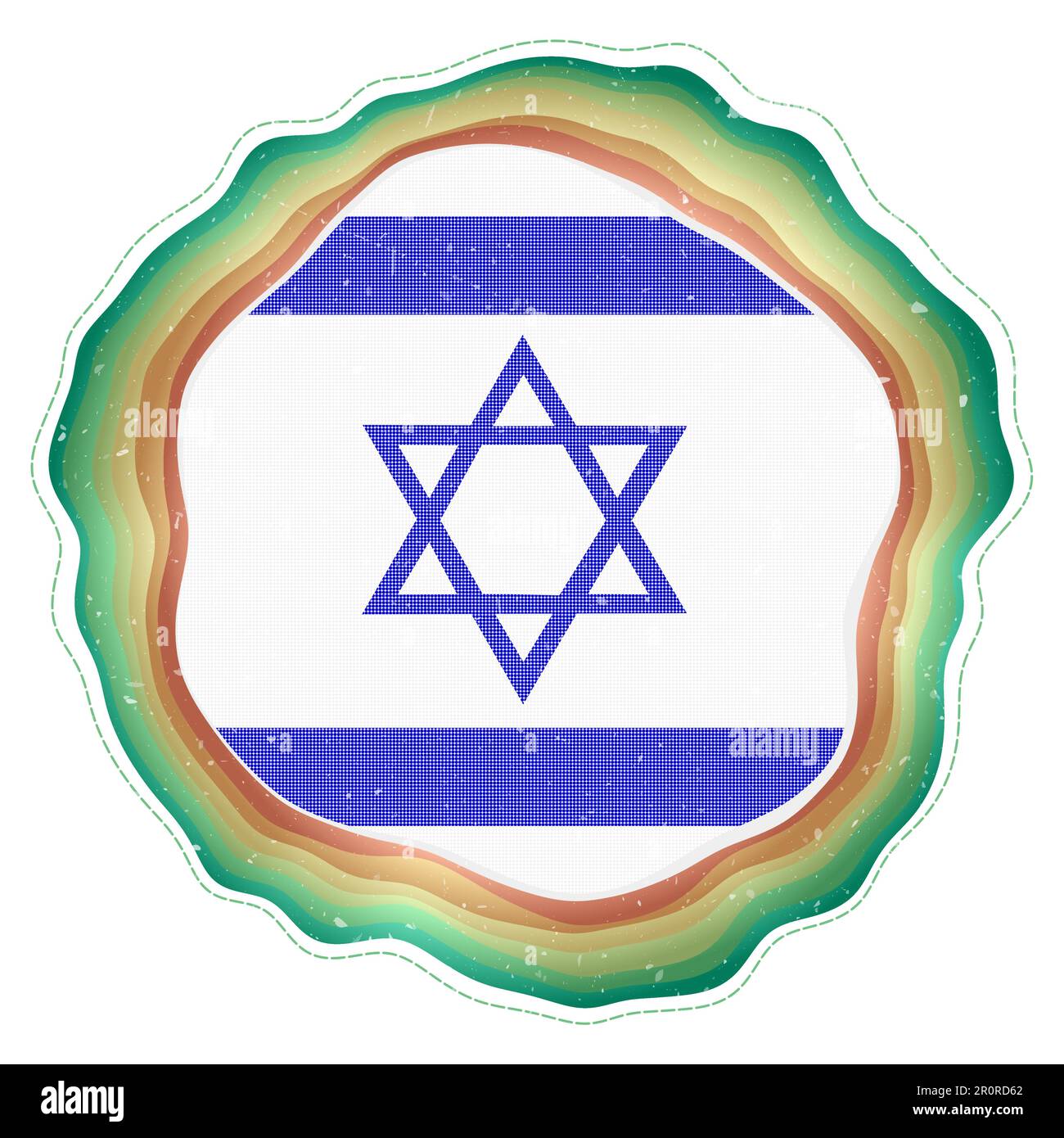 Israel flag in frame. Badge of the country. Layered circular sign around Israel flag. Classy ...