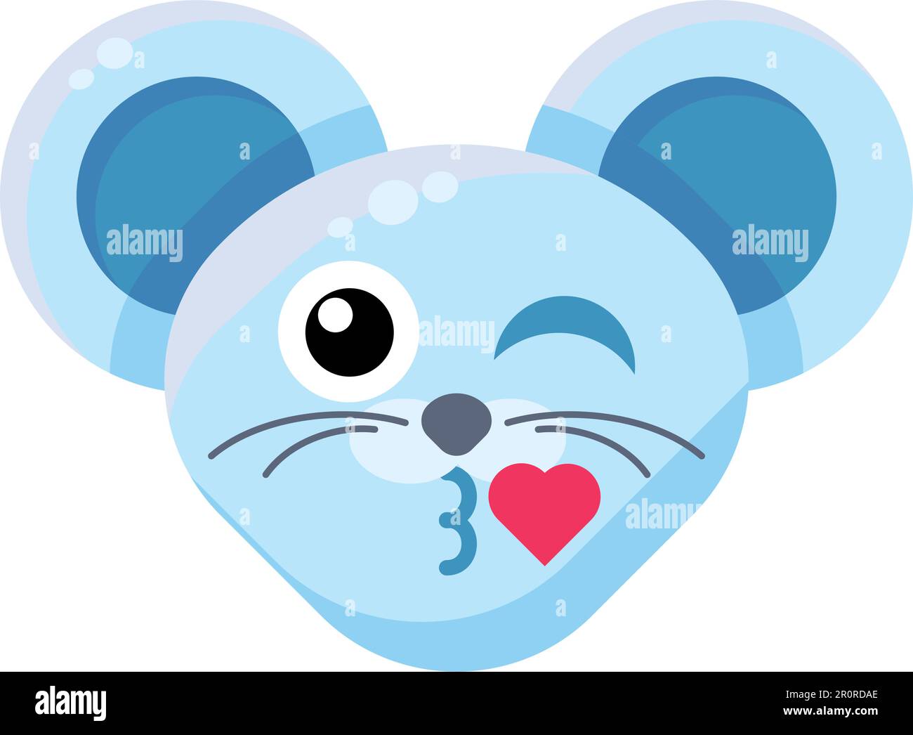 Emoji Animal Mouse Kiss with Heart Expression. Colorful Animal Face Wiking and Buss Liplock ...