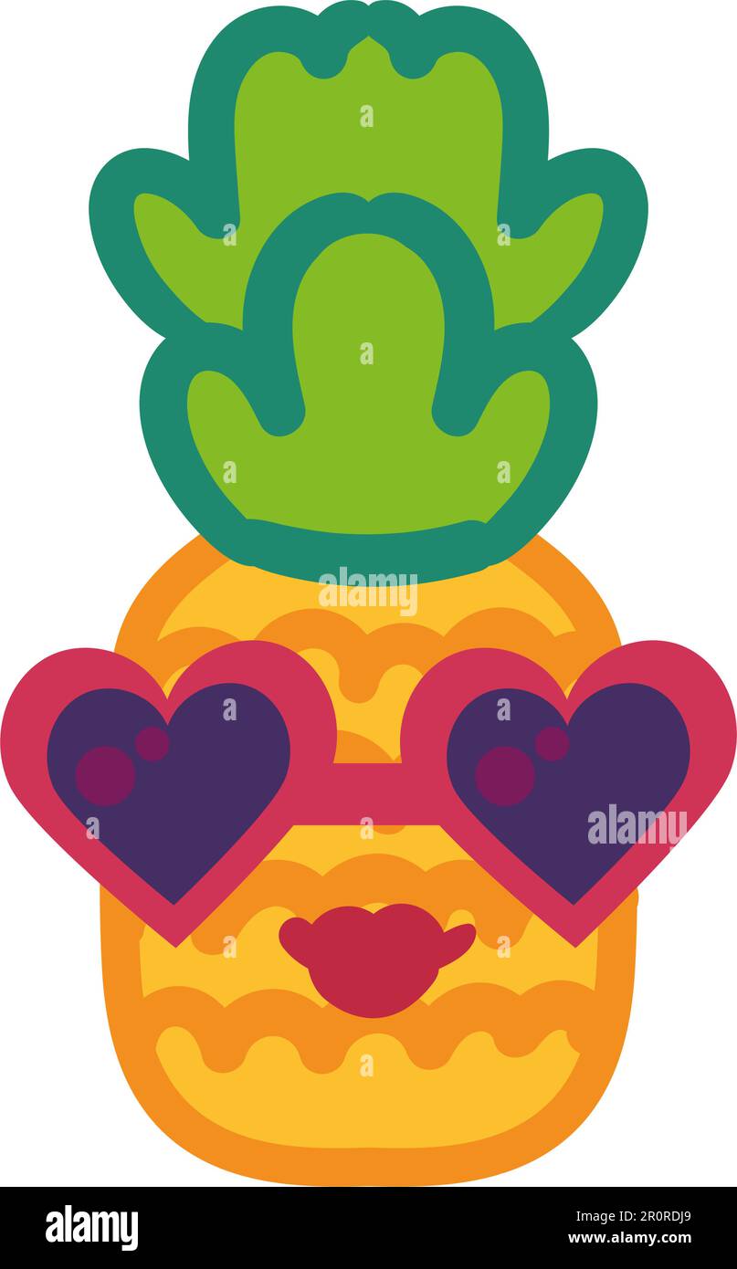 Cute pineapple emoji hand drawn illustration. Tropical fruit with ...