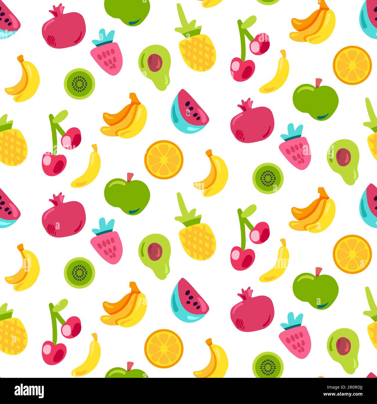 Bright Summer Juicy Fruit Painted Seamless Pattern. Fun Kid Style ...