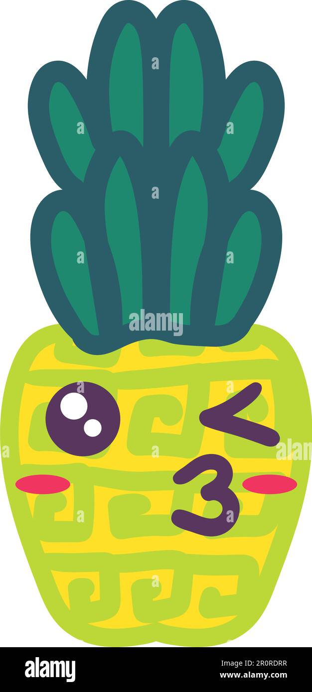 Creative pineapple kissing emoji hand drawn illustration. Winking ...