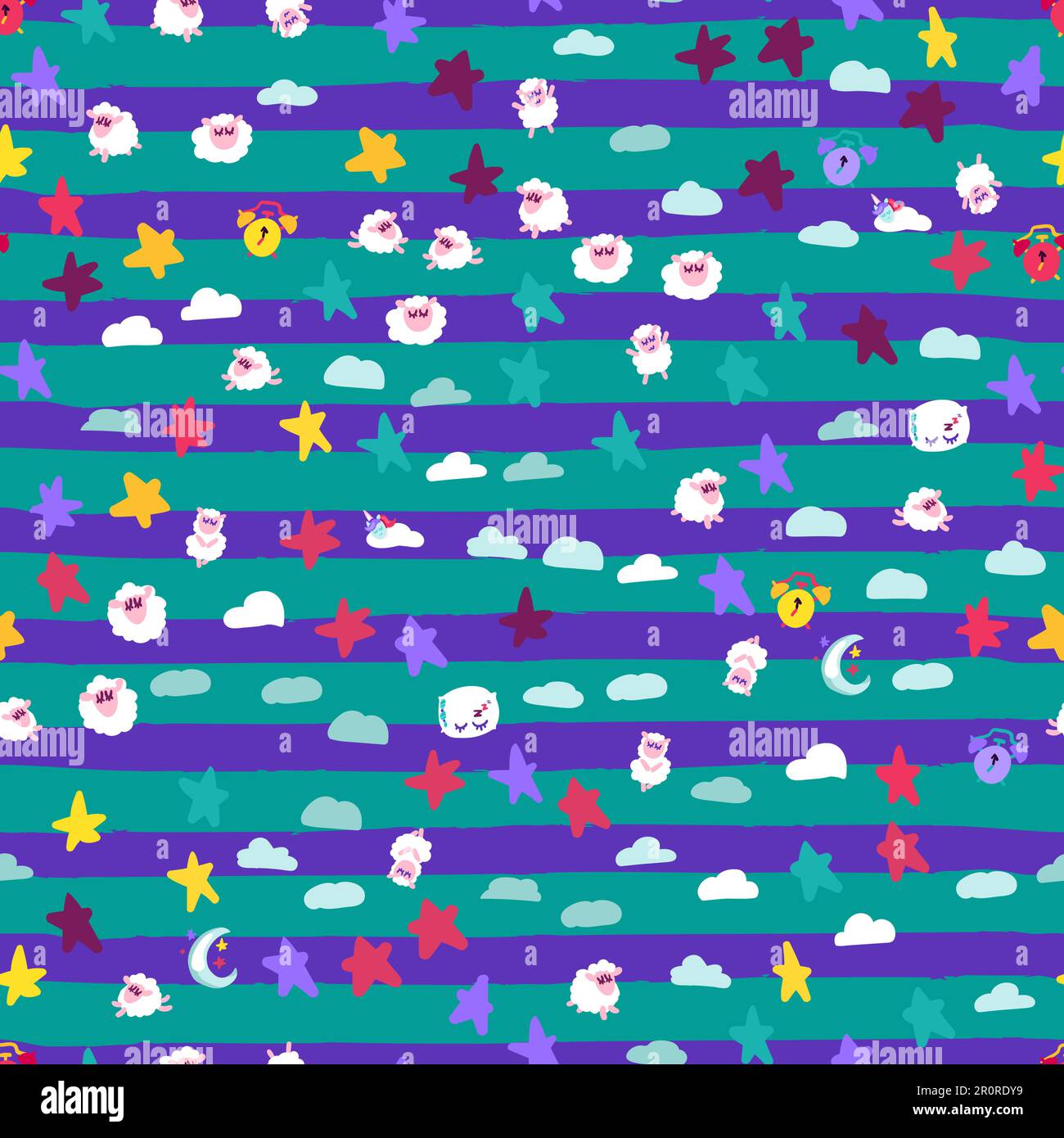 Good Night Dreams Symbols Seamless Pattern Banner. Lamb and Star ...