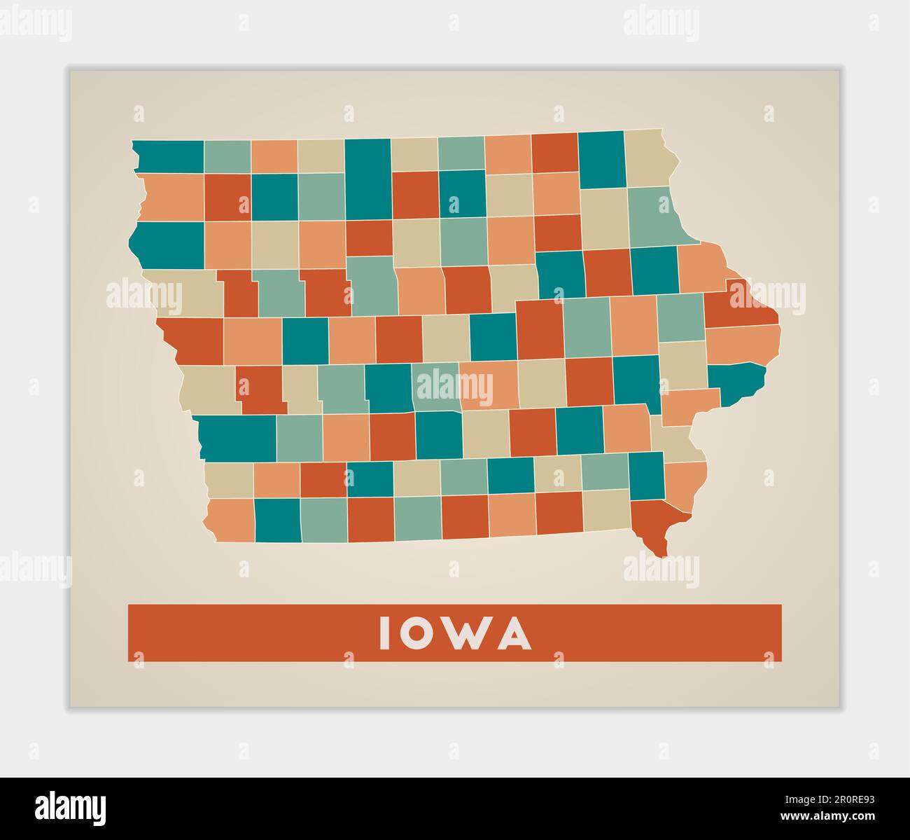 Iowa poster. Map of the US state with colorful regions. Shape of Iowa ...