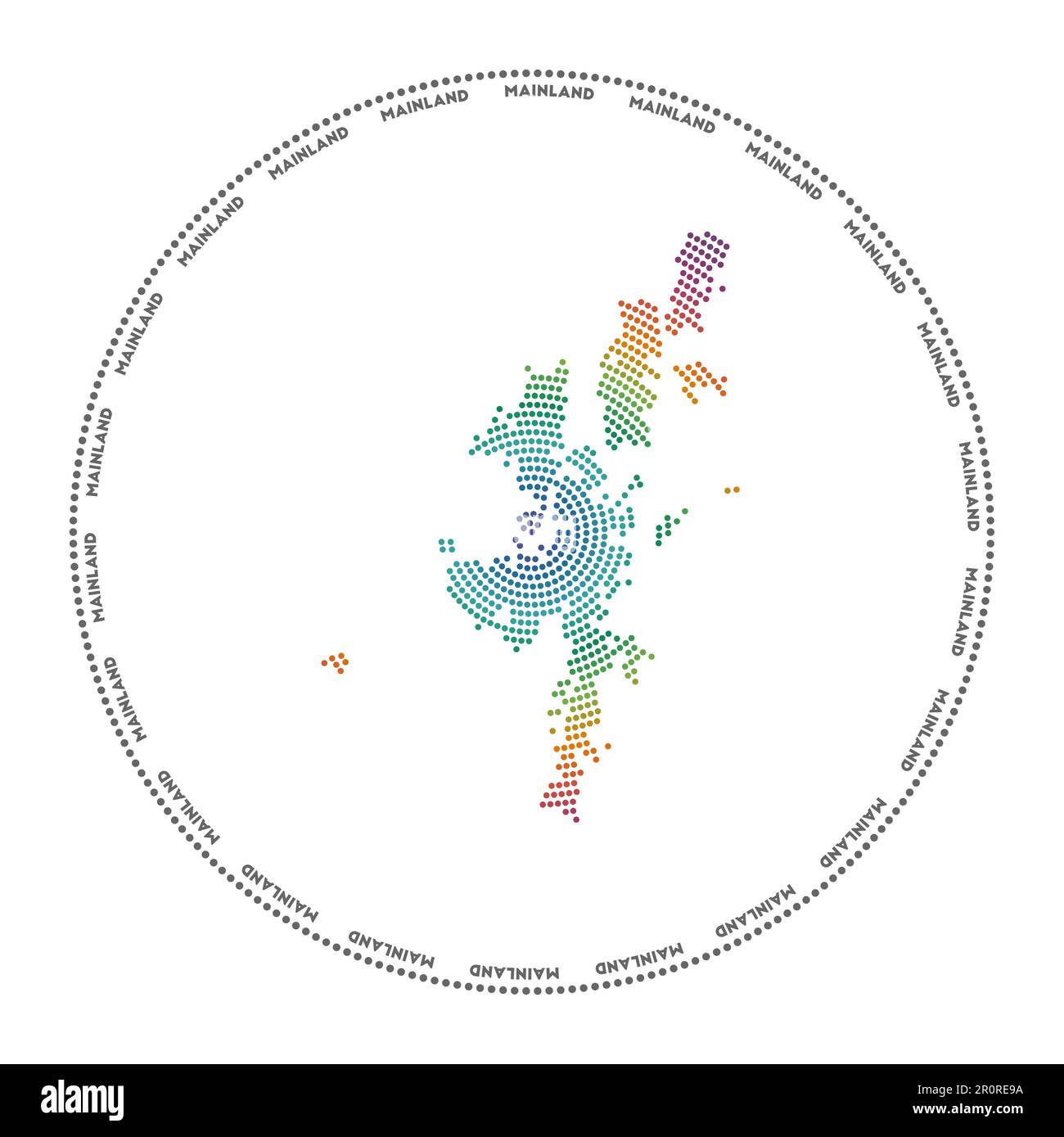 Mainland round logo. Digital style shape of Mainland in dotted circle ...
