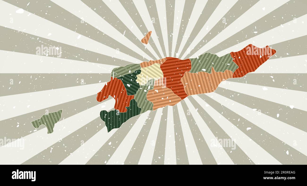 Timor-Leste vintage map. Grunge poster with map of the country in retro ...