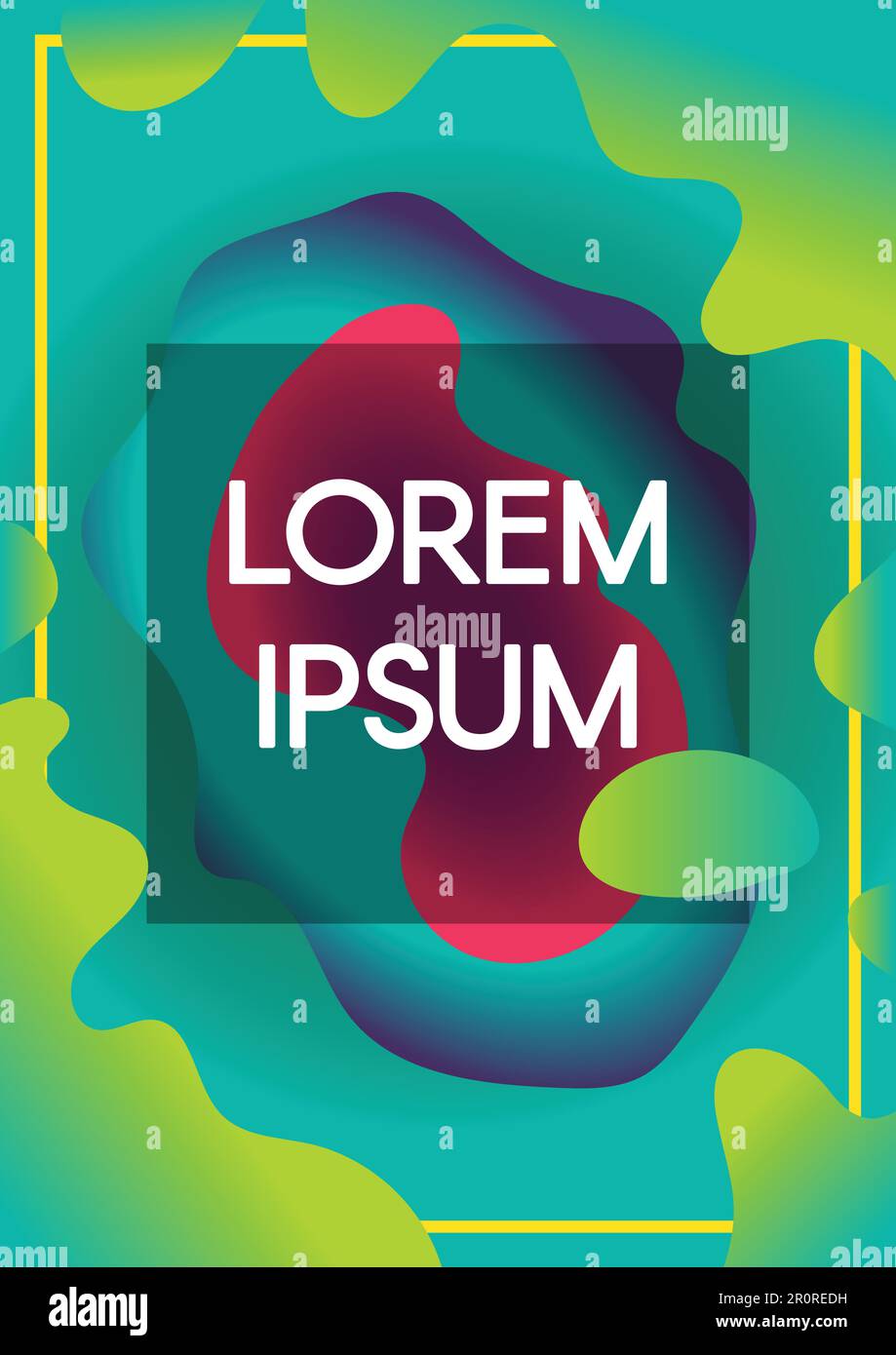 Abstract fluid shapes with text frame borders acid background. Banner ...