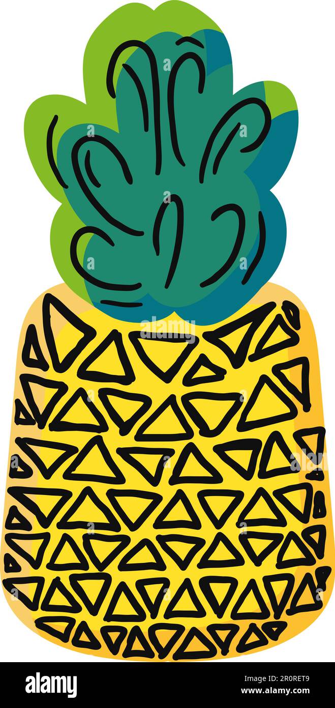 Natural pineapple hand drawn vector illustration. Ripe tropical fruit ...