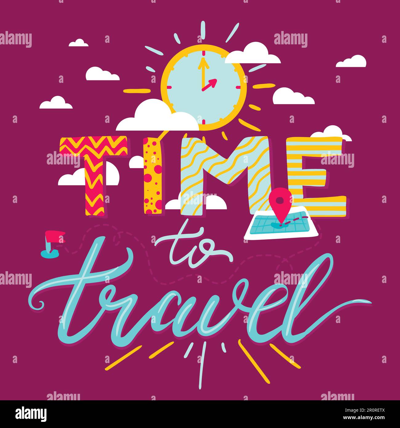 Time to trave quote hand drawn vector lettering. Inspirational phrase ...