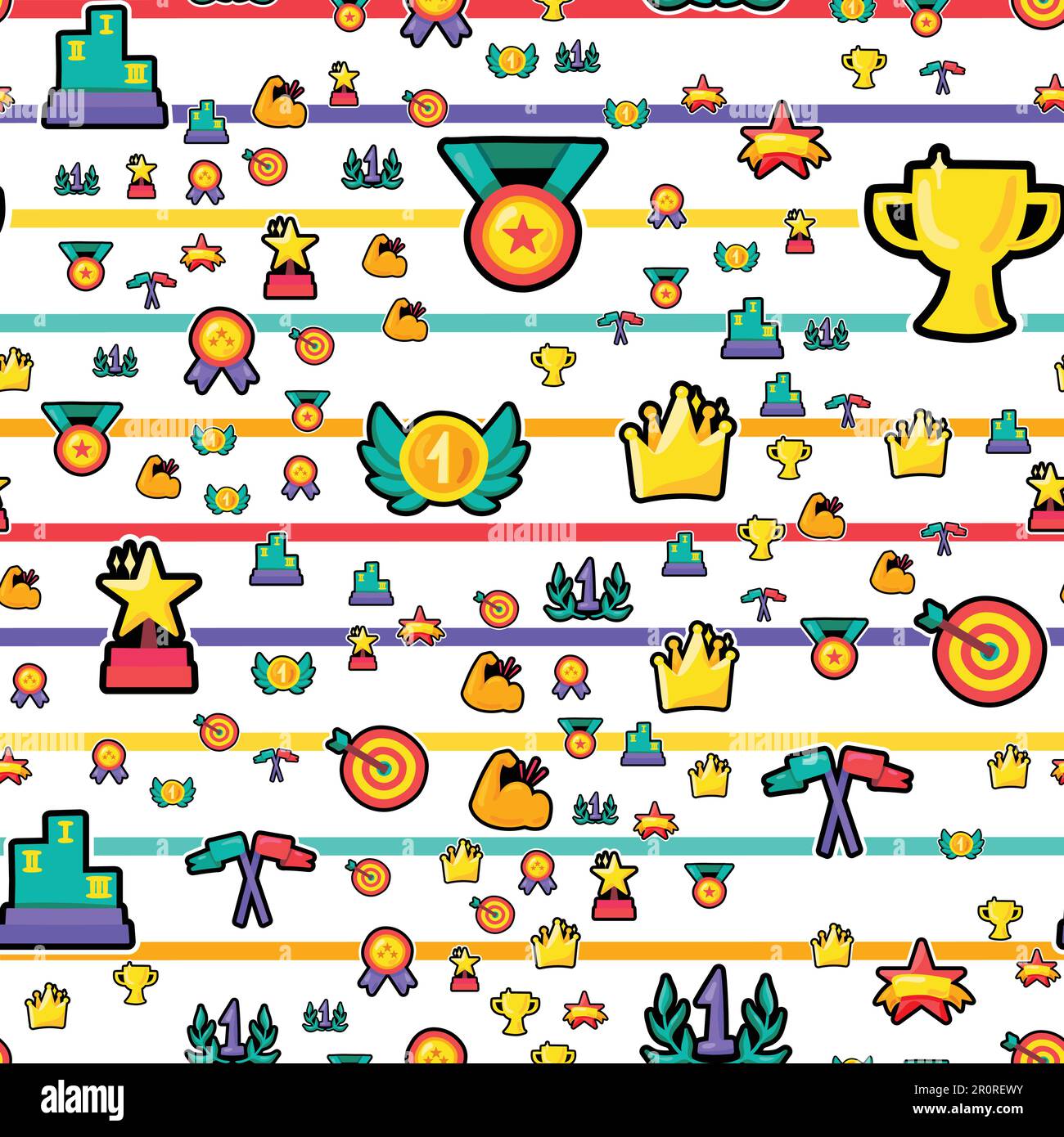 Awards seamless color vector pattern. Prizes, medals, rewards, trophies ...