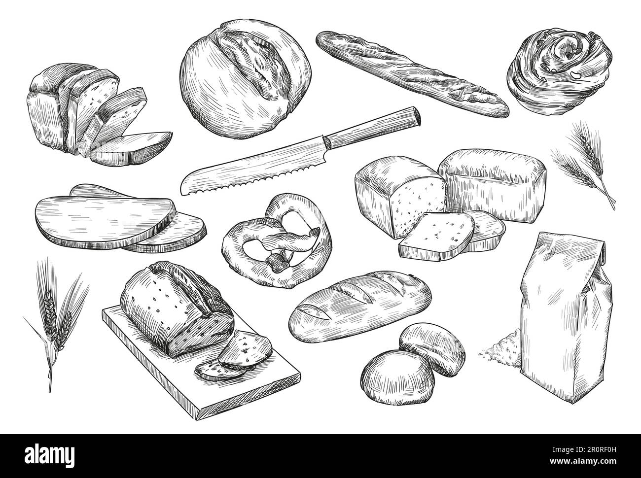 Bread bakery drawn illustrations set Stock Vector Image & Art - Alamy
