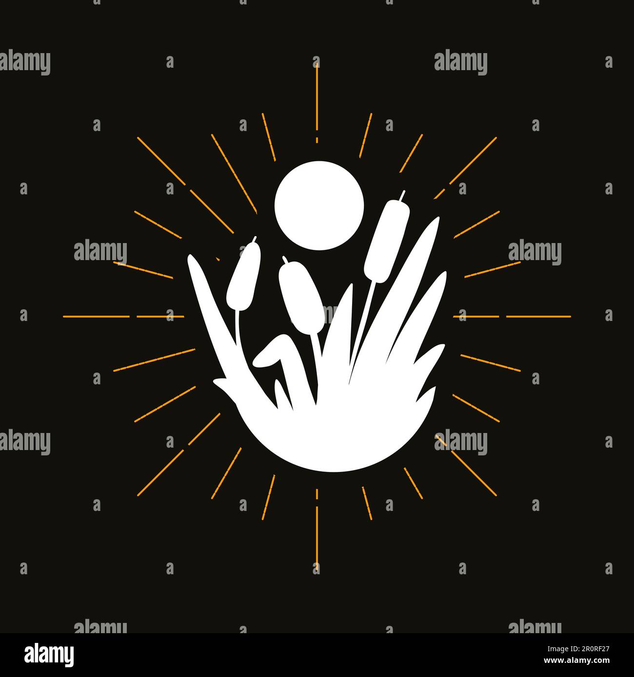 Retro marsh cane silhouette. Rural flora, countryside environment ...