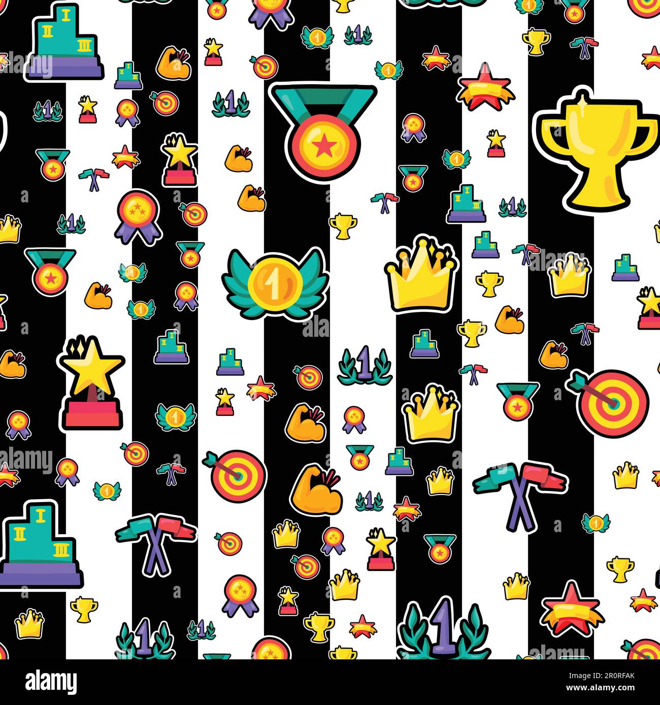 Champion seamless color vector pattern. Winner trophies, medals ...