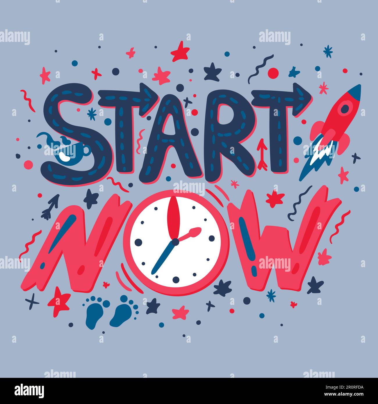 Quote hand drawn vector lettering. Start now illustration. Phrase ...