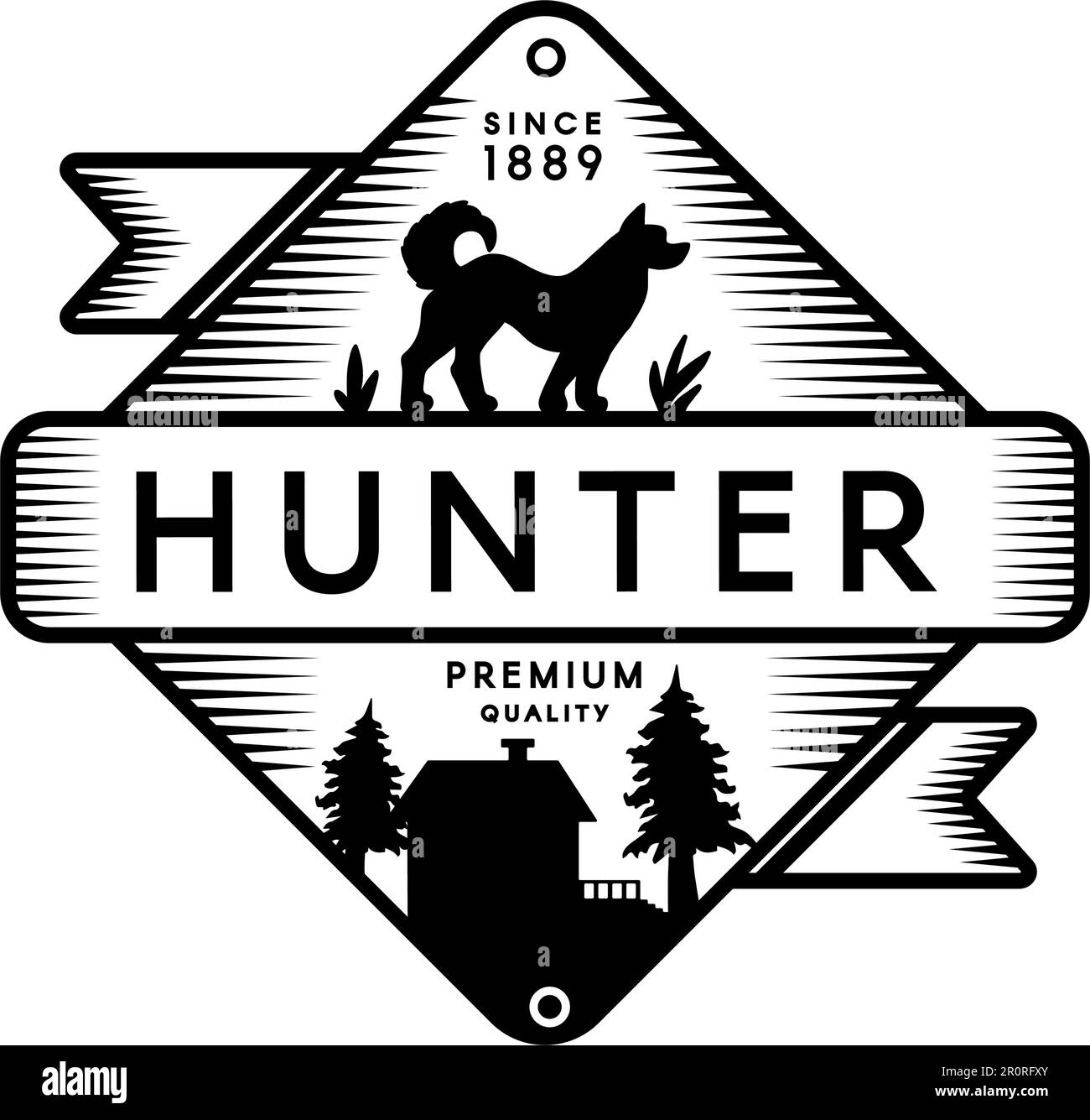 Hunter camp vector logo template. Recreational park retro symbol. Akita ...
